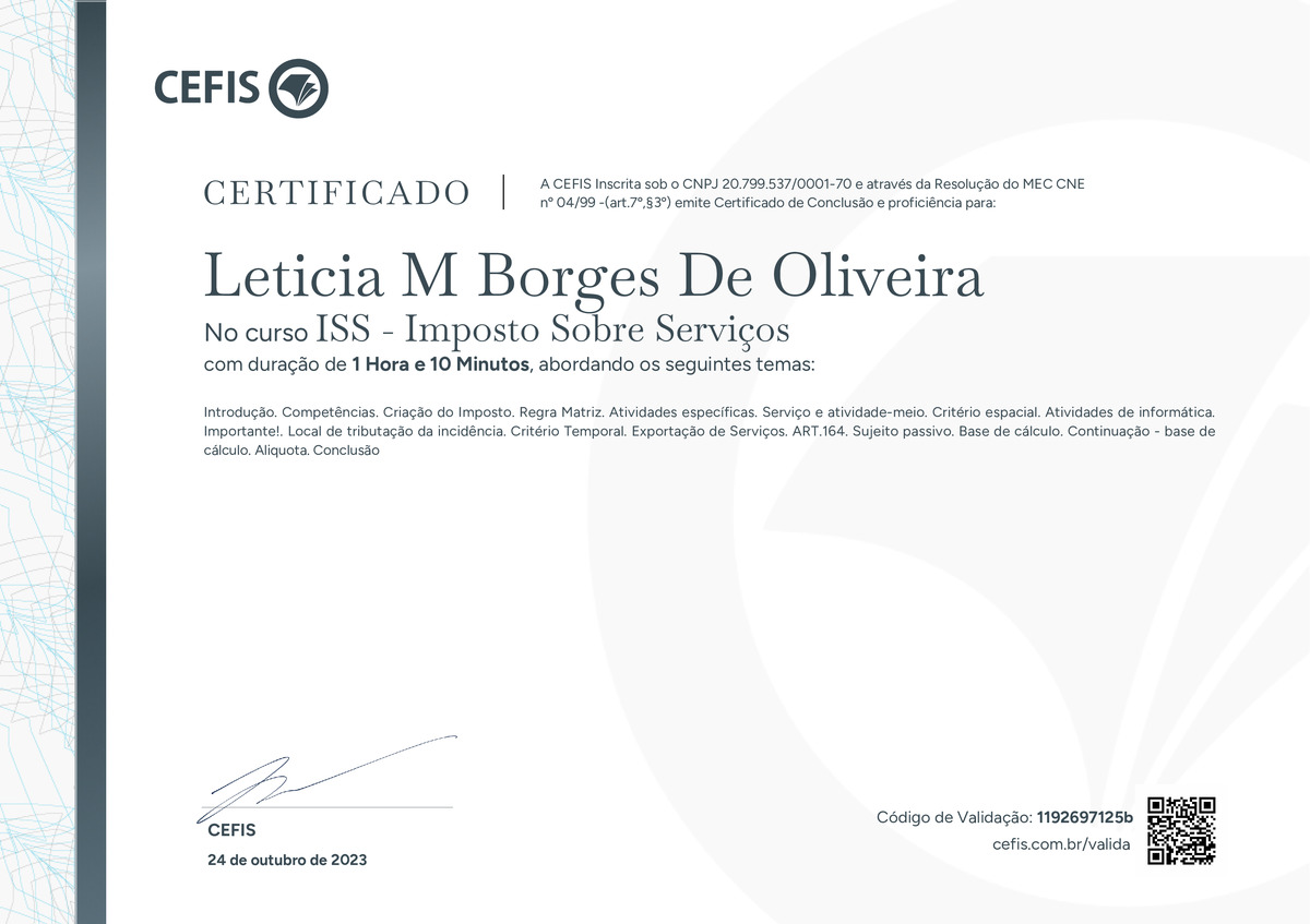 Certificado de Conclusão de Curso - CEFIS